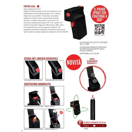PEPPER GUN 360 PROTEZIONE SICUREZZA AUTODIFESA 20ML DEFENCE SYSTEM 99905